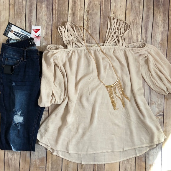 Tops | Cold Shoulder Wheat Colored Peasant Top | Poshmark